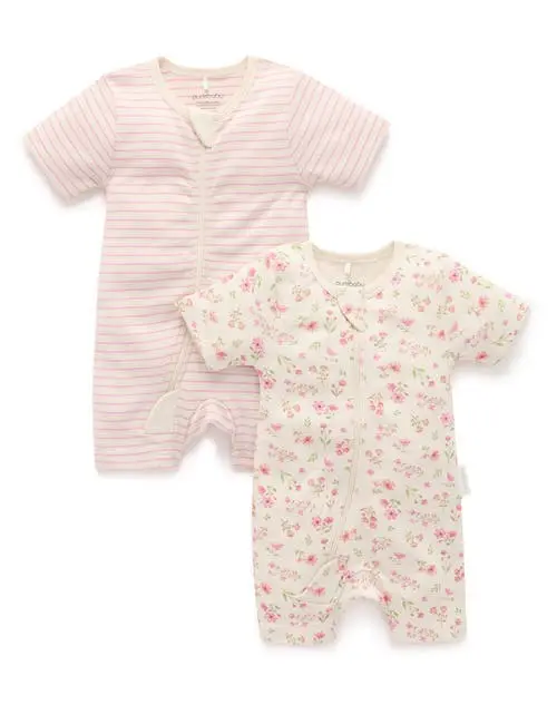 PUREBABY 2-pack Short Sleeve Zip Romper - Seaside Floral