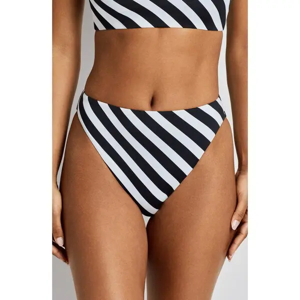 Ralph Lauren Stripe High Leg Bikini Bottom - Black/white