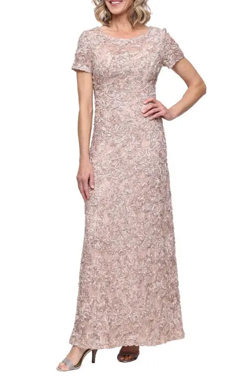 Alex Evenings Sequin Soutache A-line Gown - Champagne