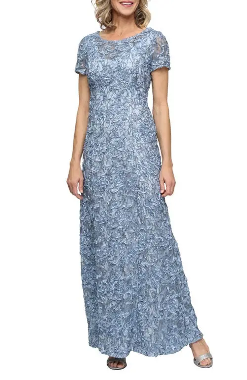 Alex Evenings Sequin Soutache A-line Gown - Skyblue
