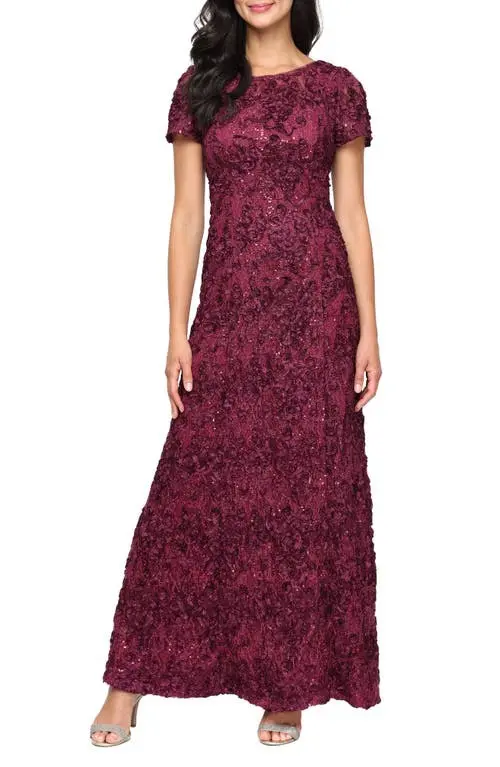Alex Evenings Sequin Soutache A-line Gown - Wine