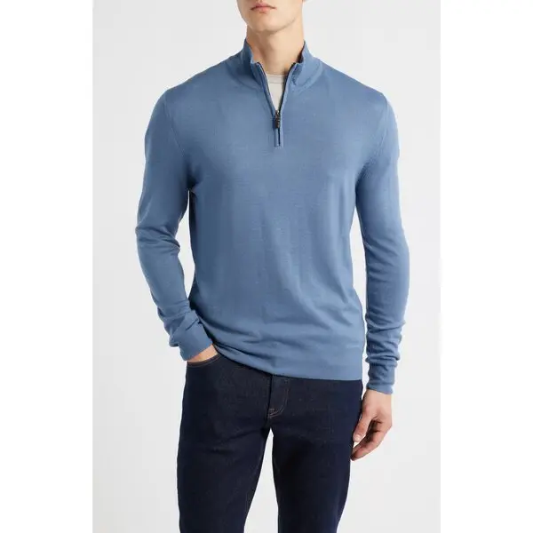 Canali Quarter Zip Wool Blend Sweater - Blue