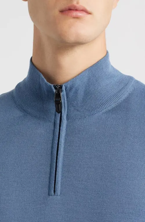 Canali Quarter Zip Wool Blend Sweater - Blue