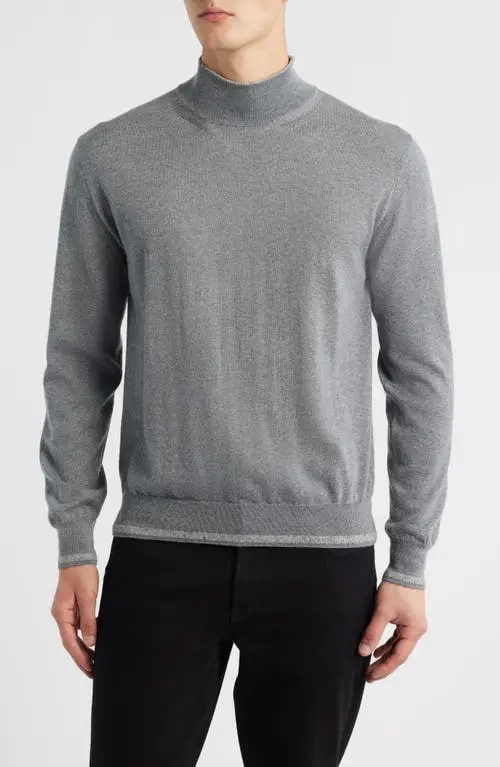 Canali Mock Neck Wool & Silk Blend Sweater - Grey