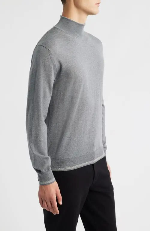 Canali Mock Neck Wool & Silk Blend Sweater - Grey