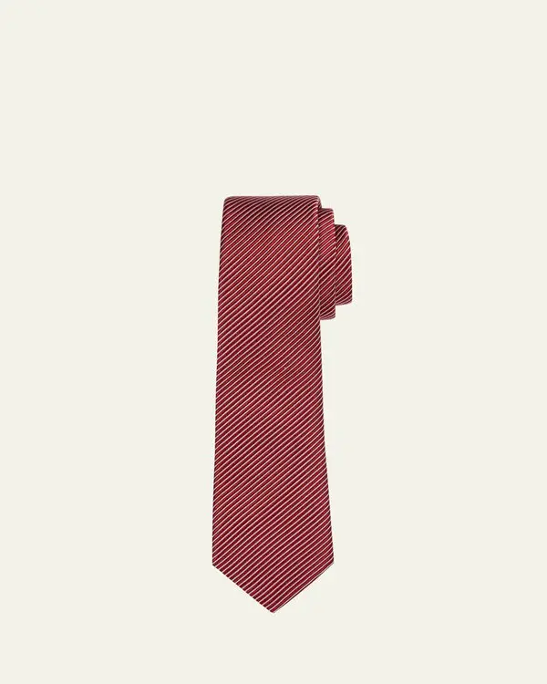 Giorgio Armani Pinstripe Silk And Cotton Neck Tie - Cardinal Red