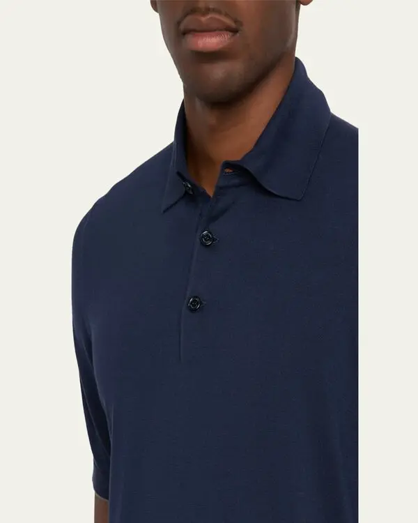 Brunello Cucinelli Cotton Knit Polo Shirt - Navy