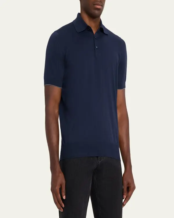 Brunello Cucinelli Cotton Knit Polo Shirt - Navy