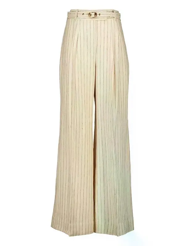 Zimmermann Pinstriped Belted Trousers - Neutrals