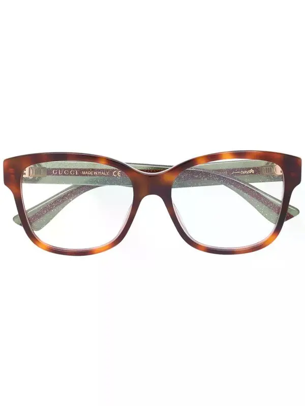 Gucci Web Arm Tortoiseshell Glasses - Brown