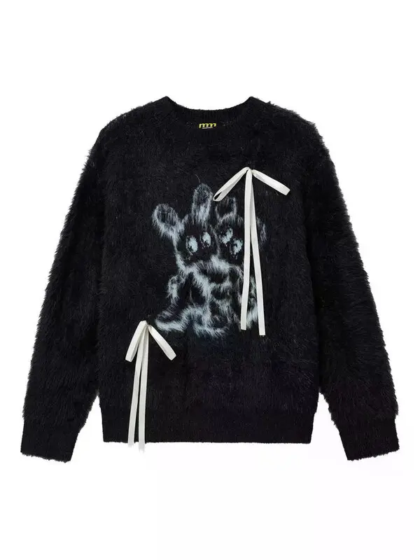MINI CREAM Graphic Design Sweater With Ribbon Detail