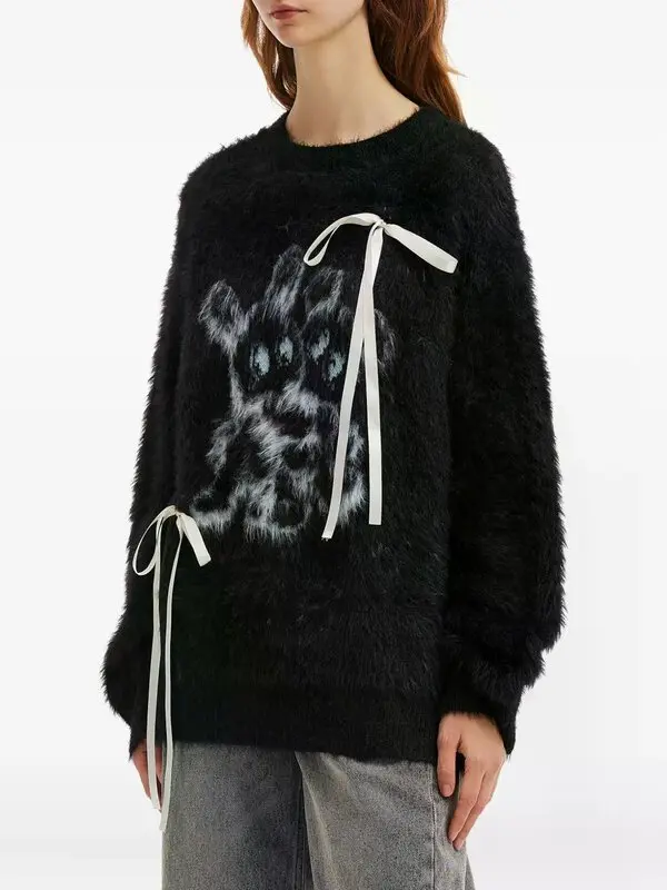 MINI CREAM Graphic Design Sweater With Ribbon Detail