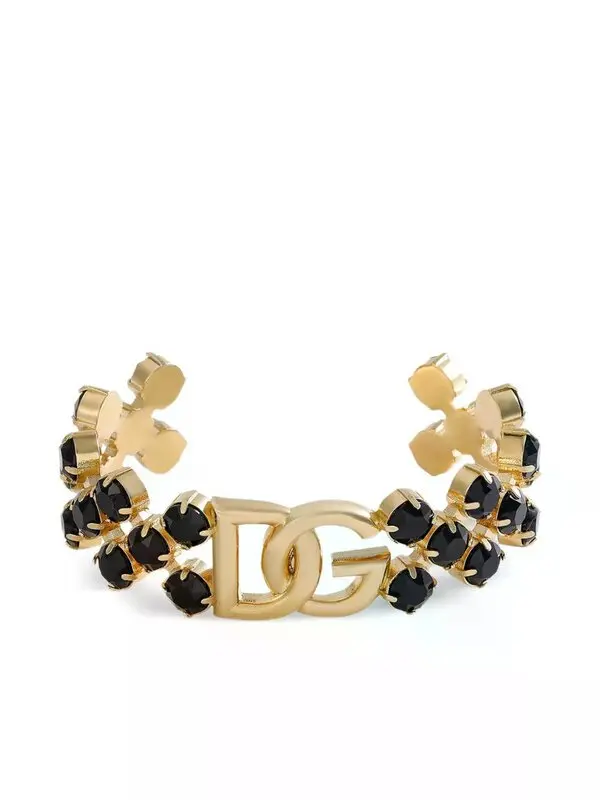 Dolce & Gabbana Dg Logo Stone-embellished Cuff Bracelet - Gold