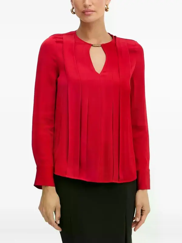 MARCIANO Pleated Keyhole Blouse - Red