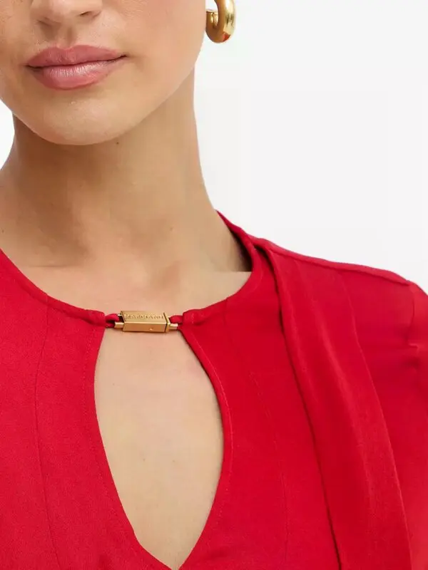 MARCIANO Pleated Keyhole Blouse - Red