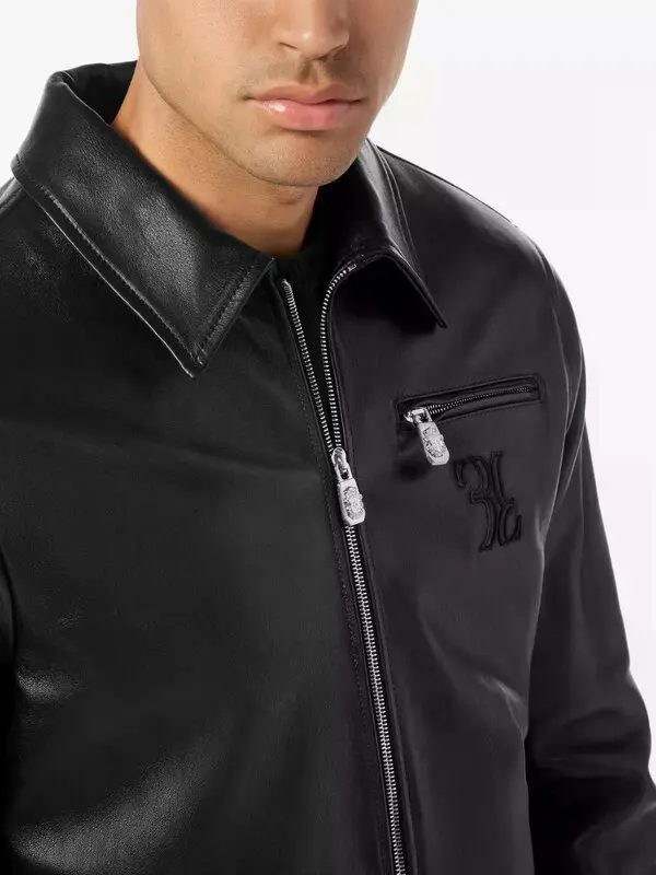 BILLIONAIRE Embroidered-logo Leather Jacket