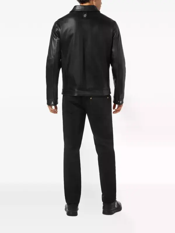 BILLIONAIRE Embroidered-logo Leather Jacket