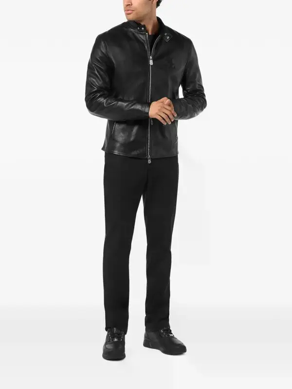 BILLIONAIRE Embroidered Zip-fastening Leather Jacket