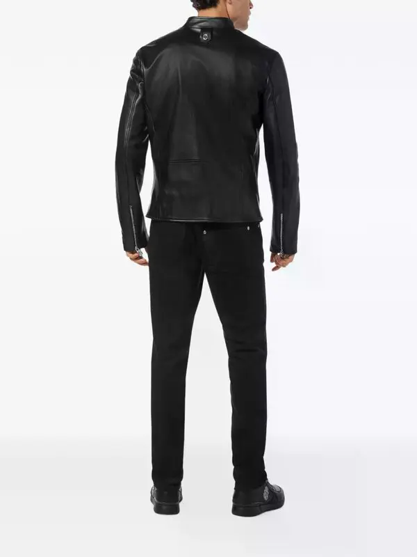 BILLIONAIRE Embroidered Zip-fastening Leather Jacket