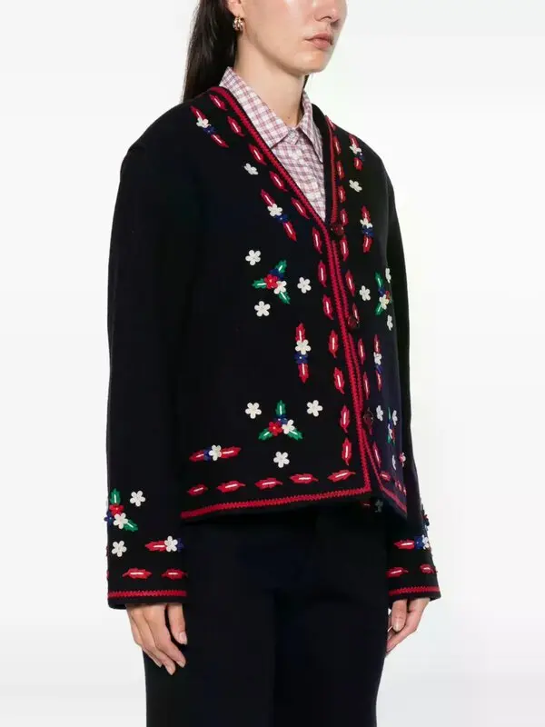 BODE Flower Appliqué V-neck Knitwear
