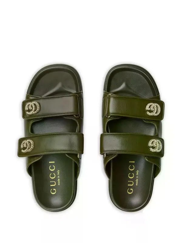 Gucci Double G Leather Sandals - Green | Editorialist