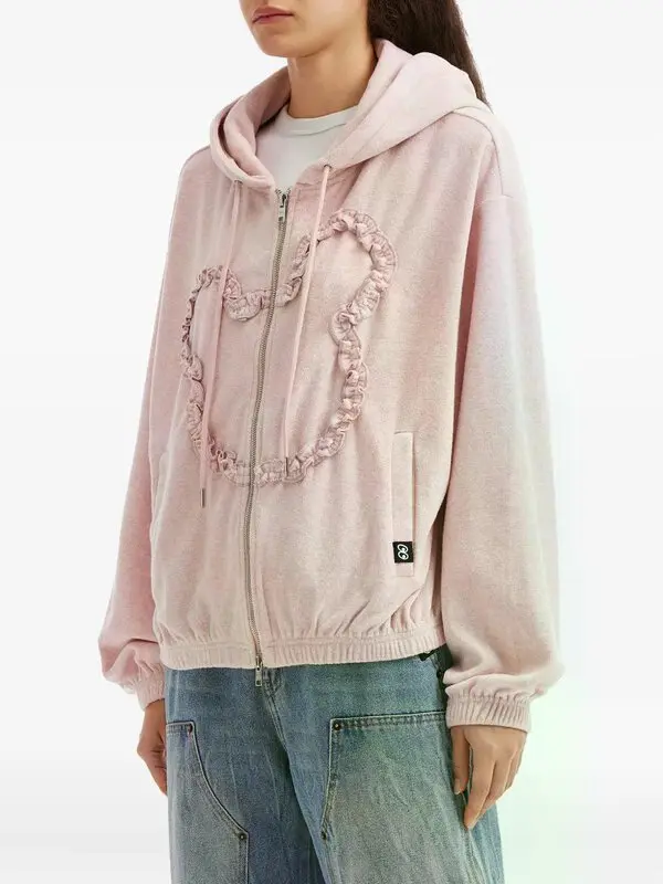 MINI CREAM Ruffled Detail Zip Hoodie