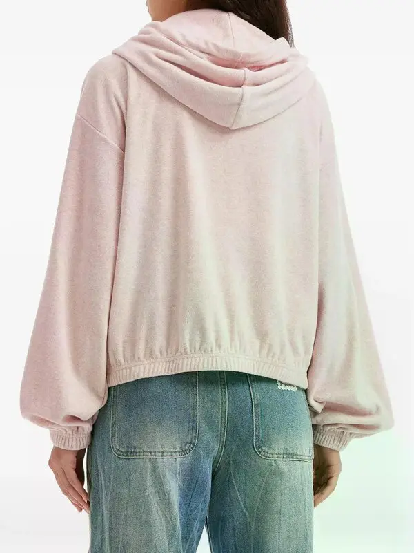 MINI CREAM Ruffled Detail Zip Hoodie