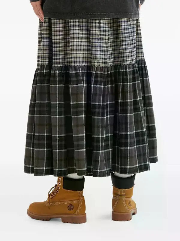 MINI CREAM Tiered Checked Midi Skirt
