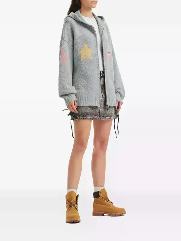 MINI CREAM Star Motif Hooded Cardigan