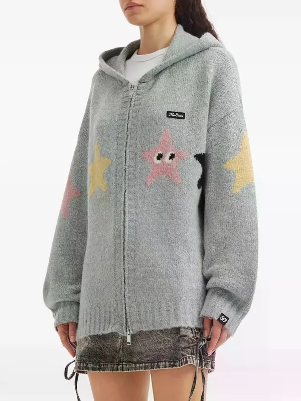 MINI CREAM Star Motif Hooded Cardigan