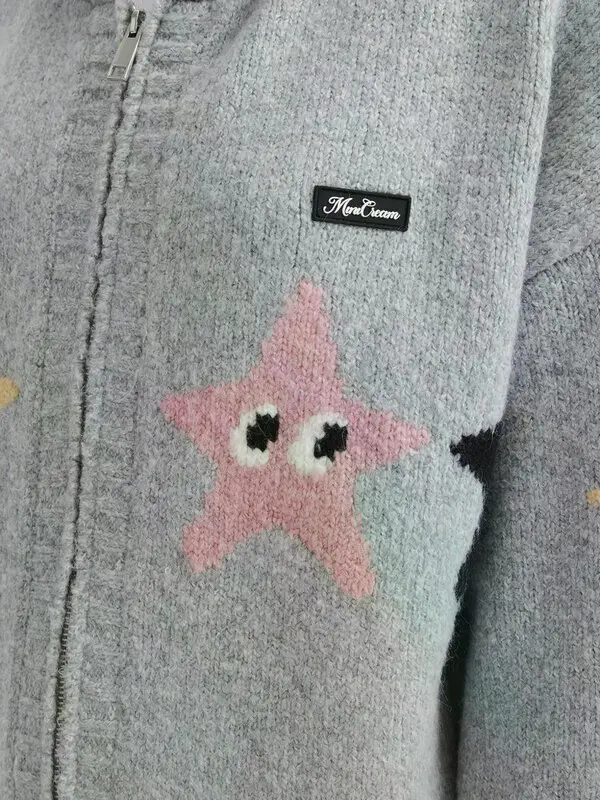 MINI CREAM Star Motif Hooded Cardigan