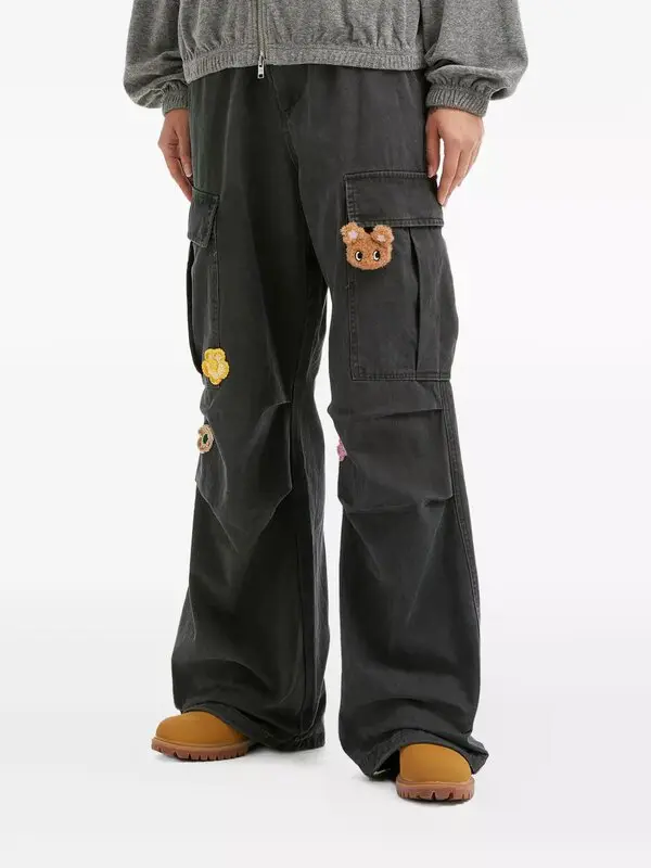 MINI CREAM Flower Appliqué Cargo Trousers