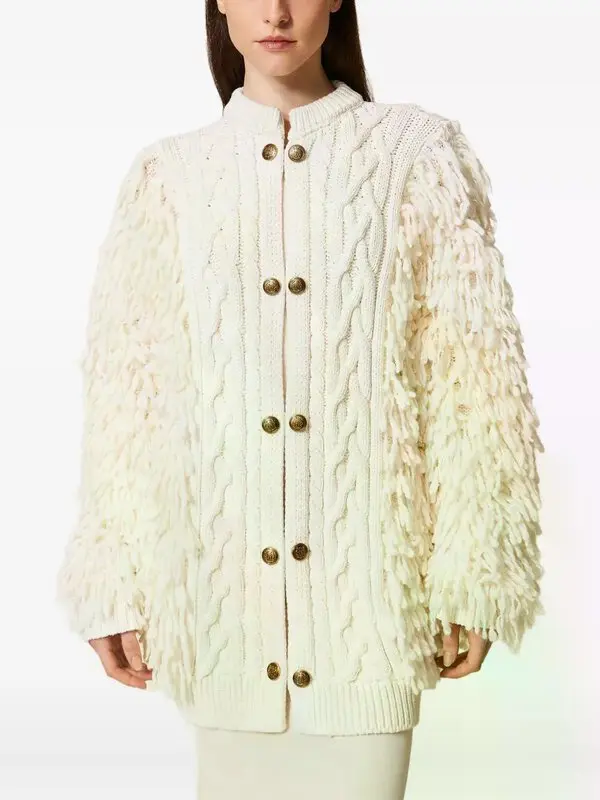 TWINSET Cable-knit Fringed Cardigan