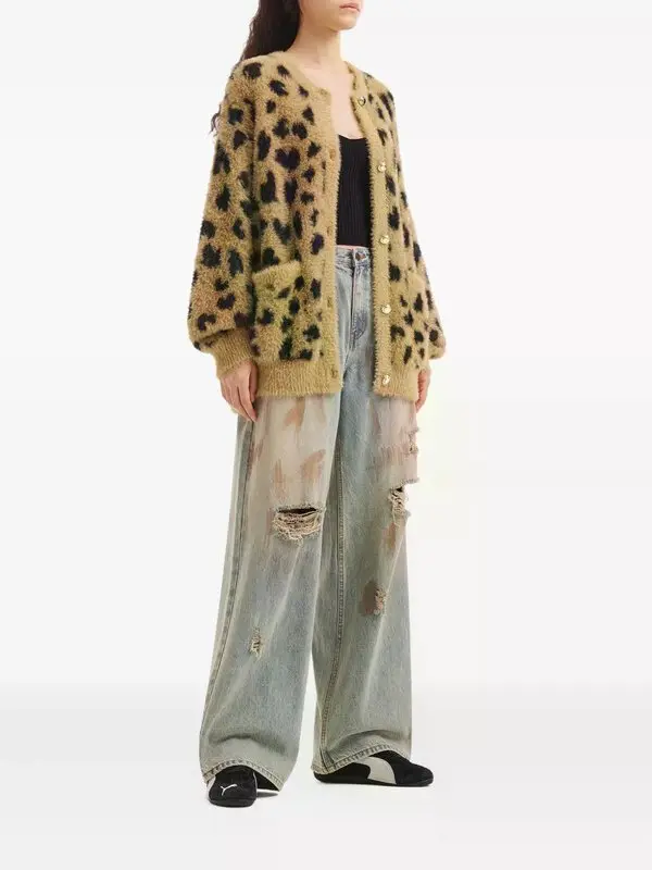 TOUT A COUP Button-fastening Leopard-pattern Cardigan