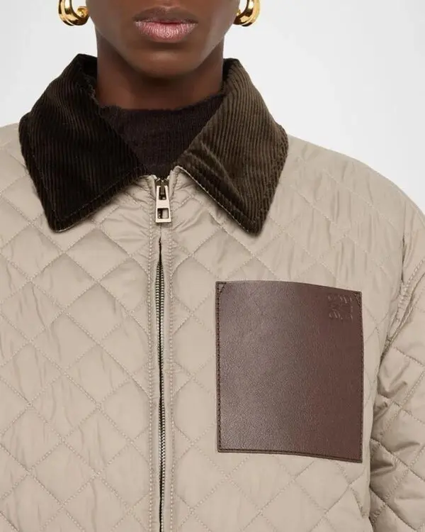 Loewe Quilted Barn Jacket With Corduroy Collar - Medium Grey