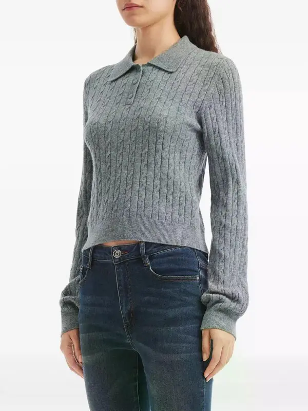 B+AB Cable-knit Buttoned Polo Top - Grey
