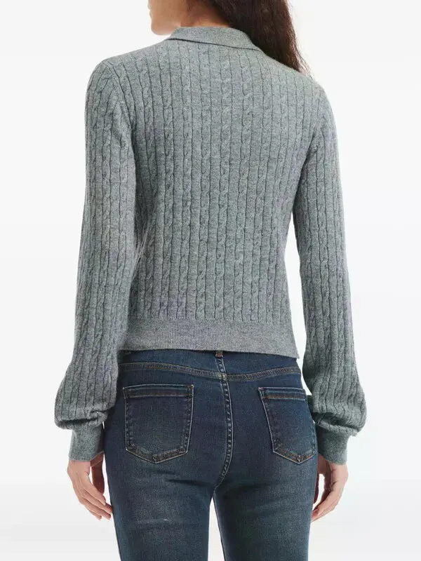 B+AB Cable-knit Buttoned Polo Top - Grey