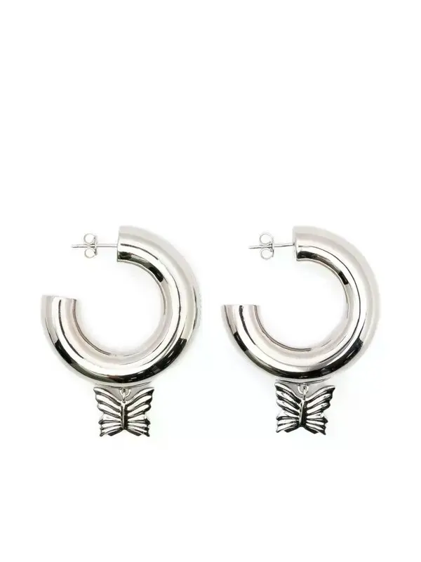 Blumarine Butterfly Charm Hoop Earrings - Silver