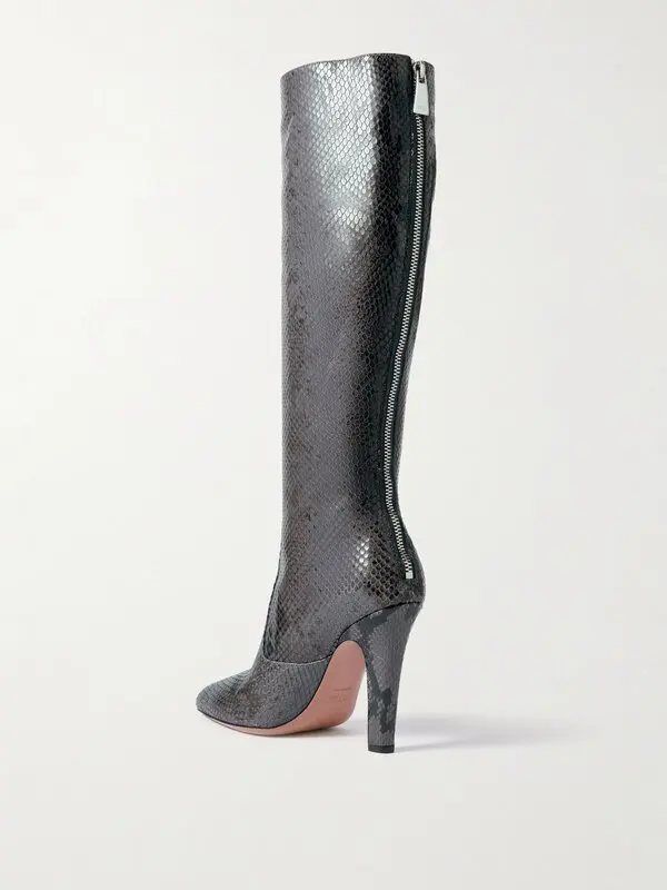 Paris Texas Elsa Snake-effect Leather Knee Boots - Gray