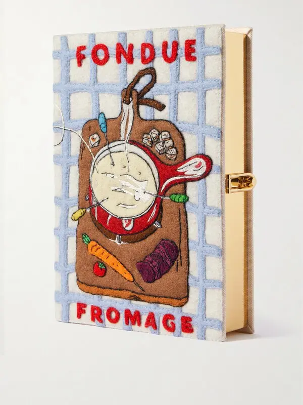 OLYMPIA LE-TAN Fondue Fromage Appliquéd Canvas Clutch - Blue
