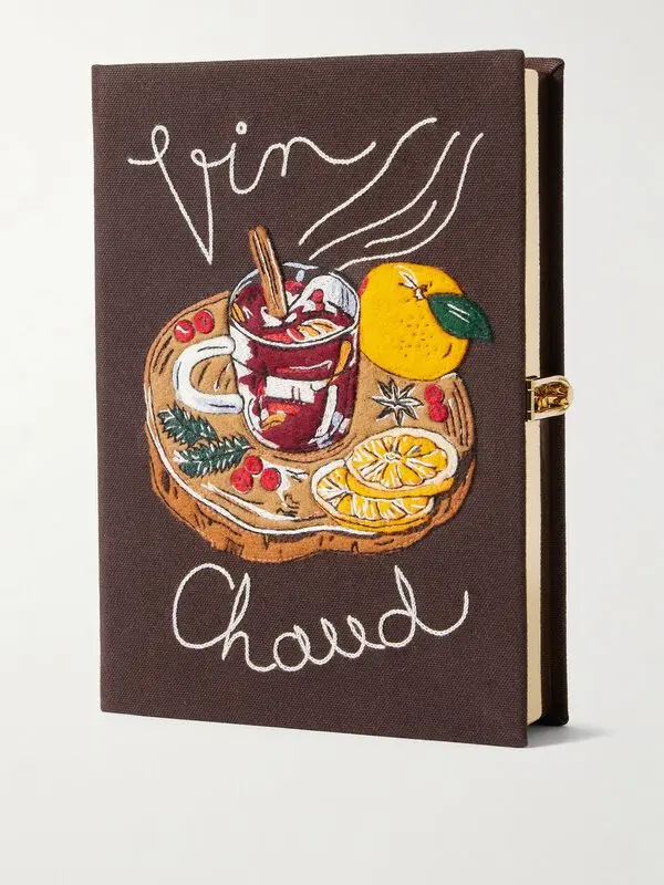 OLYMPIA LE-TAN Vin Chaud Embroidered Appliquéd Canvas Clutch - Brown
