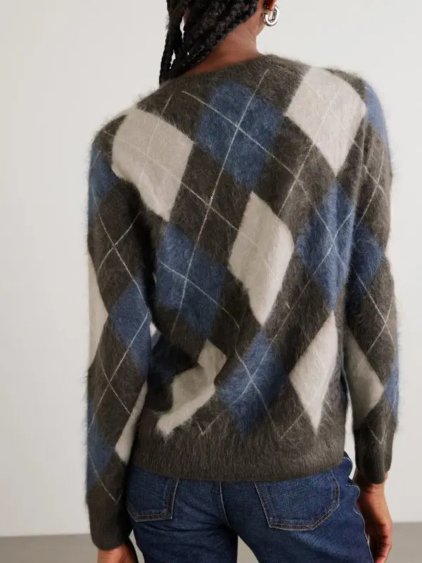 LISA YANG Margy Argyle Brushed-cashmere Sweater - Brown