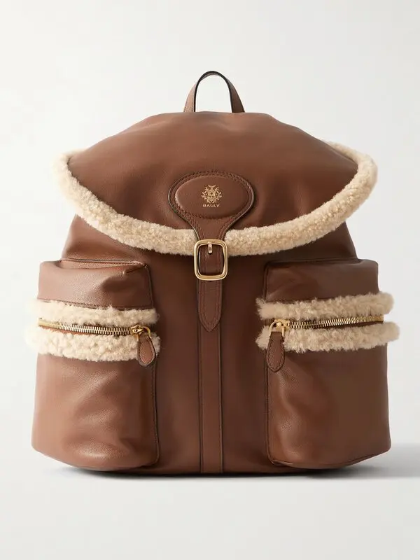 Bally Shearling-trimmed Leather Backpack