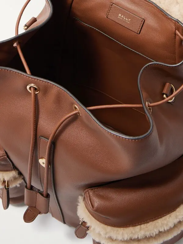 Bally Shearling-trimmed Leather Backpack