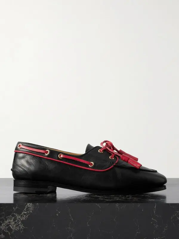 Bally Embellished Leather Boat Shoes - Black