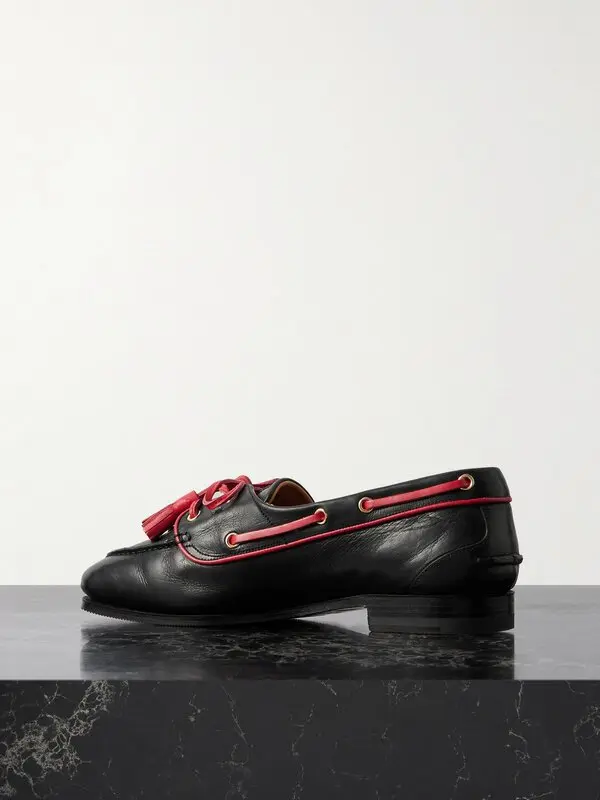 Bally Embellished Leather Boat Shoes - Black