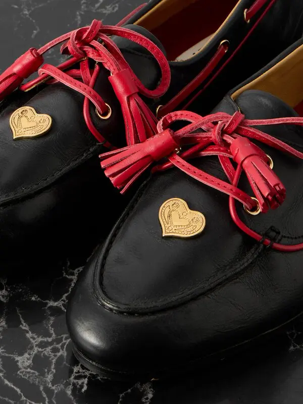 Bally Embellished Leather Boat Shoes - Black
