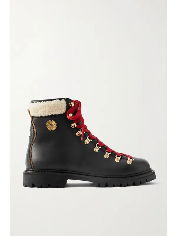 Bally Shearling-trimmed Leather Ankle Boots