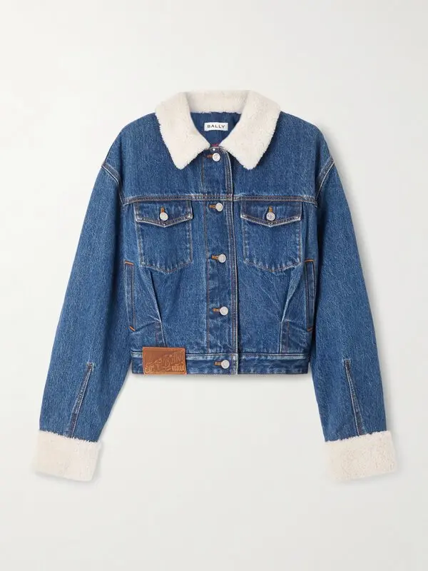 Bally Cropped Shearling-trimmed Denim Jacket