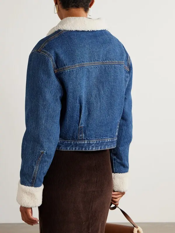 Bally Cropped Shearling-trimmed Denim Jacket